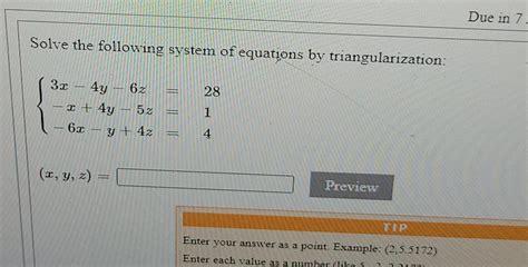 Solved Due In 71 Solve The Following System Of Equations By
