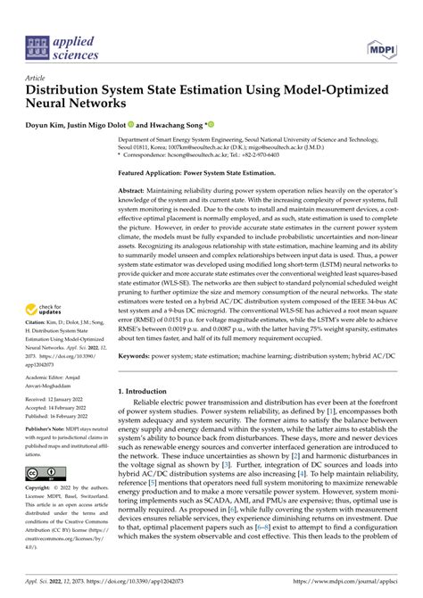 Pdf Distribution System State Estimation Using Model Optimized Neural Networks