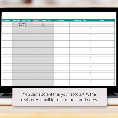 Password Tracker Google Sheets Spreadsheet To Log Logins And Passwords Password Organizer