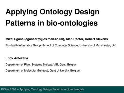 Applying Ontology Design Patterns In Bio Ontologies Ppt
