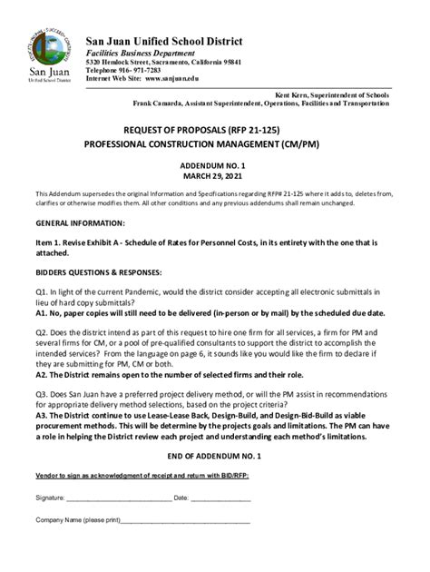 Fillable Online Rfp 21 125 Cm Pm Addendum 1 Fax Email Print