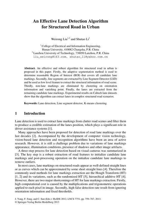 Pdf An Effective Lane Detection Algorithm For Structured Road In Urban
