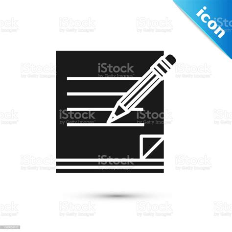 흰색 배경에 격리 된 지우개 아이콘이있는 검은 색 빈 노트북과 연필 종이와 연필 벡터 일러스트레이션 개념에 대한 스톡 벡터 아트