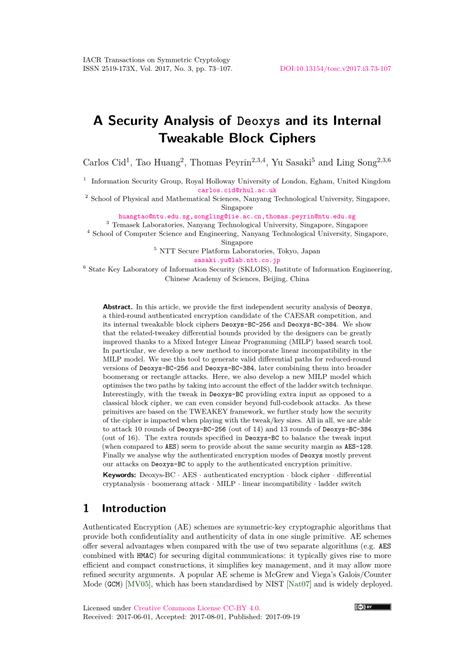 pdf a security analysis of deoxys and its internal tweakable block