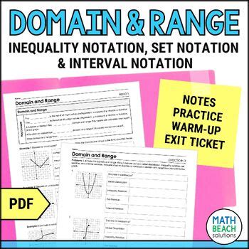 Domain And Range Notes And Practice Inequality Interval And Set Notation