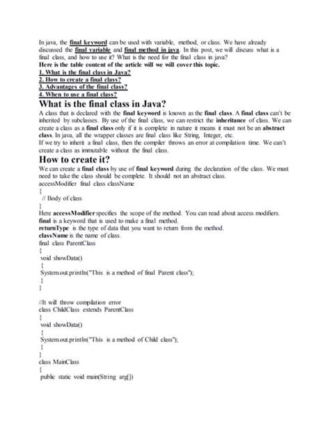 Final Class In Java By Javagoal Docx