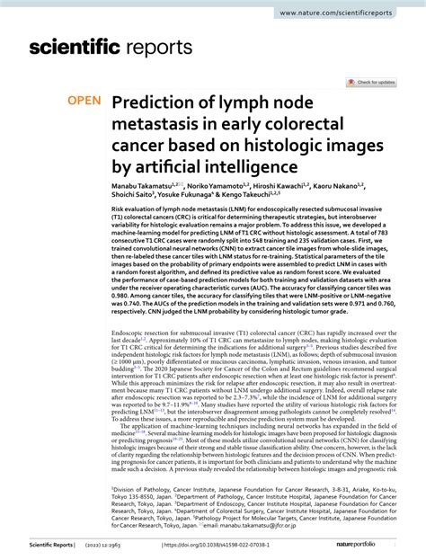 Pdf Prediction Of Lymph Node Metastasis In Early Colorectal Cancer Based On Histologic Images
