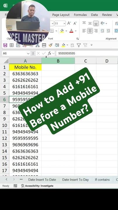 Add 91 Before A Mobile Number In Excel Shorts Viralvideo Video Excel Tips Tricks Youtube