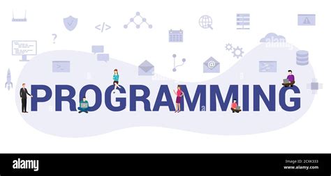 Programming Concept With Modern Big Text Or Word And People With Icon Related Modern Flat Style