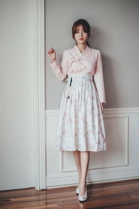 Pink Modern Hanbok Jeogori Handmade Korea Daily Hanbok Mini Dress Picnic Occasion Dress