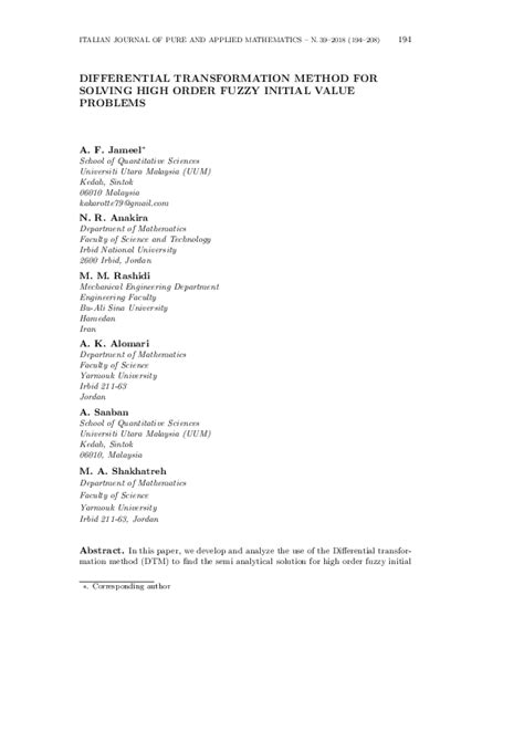 pdf differential transformation method for solving high order fuzzy