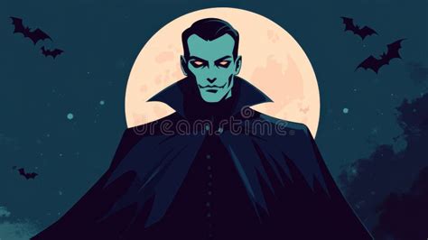 Classic Vampire With A Pale Face And High Collar Surrounded By Bats