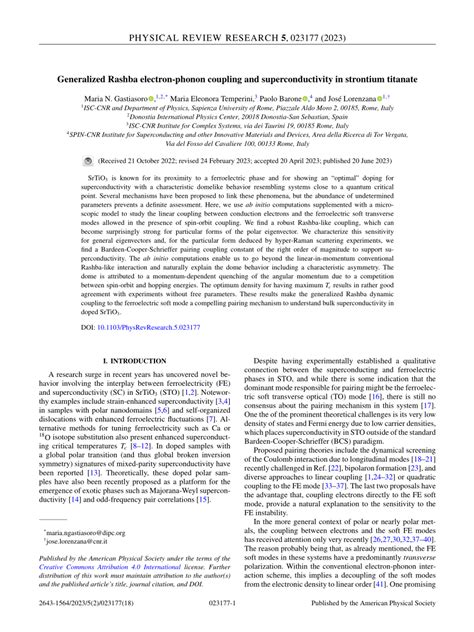 Pdf Generalized Rashba Electron Phonon Coupling And Superconductivity In Strontium Titanate