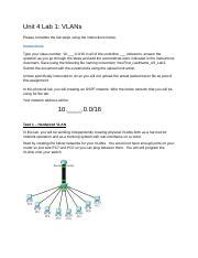 CIS L Unit Lab Instructions Docx Unit Lab VLANs Please Complete The Lab Steps