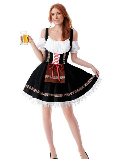 Toonrain Oktoberfest Costumes Women Authentic German Dirndl Dress