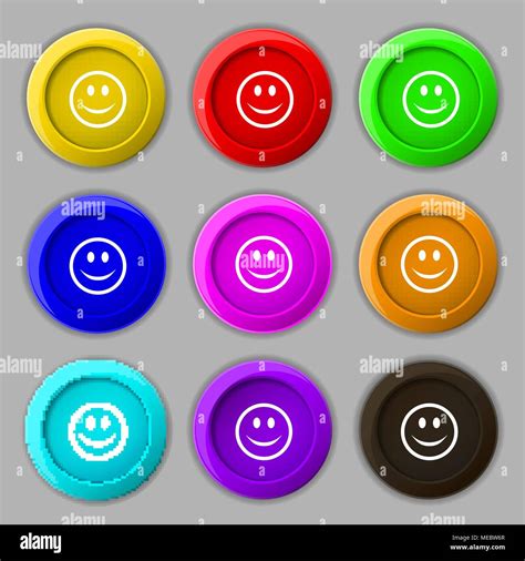Smile Happy Face Icon Sign Symbol On Nine Round Colourful Buttons Vector Illustration Stock