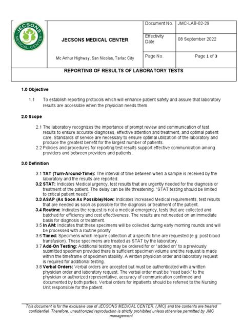 Iso Reporting Of Results Of Laboratory Tests Pdf Medical Diagnosis