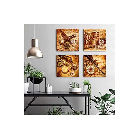 Nautical Map Compass Vintage Golden Canvas Wall Art For Office Canvas