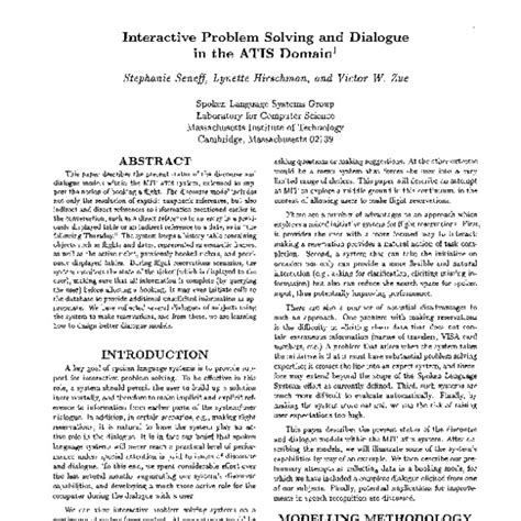 Interactive Problem Solving And Dialogue In The Atis Domain Acl Anthology
