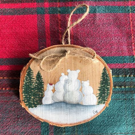 Wood Slice Christmas Ornament Hand Painted Watercolor Etsy