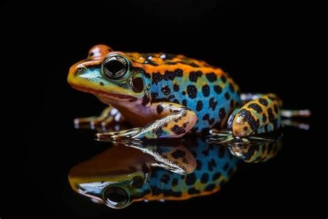 Premium Ai Image Closeup Of Colorful Frog Siting In Reflective Water Of P