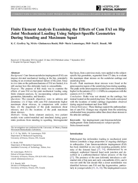 Pdf Finite Element Analysis Of Artificial Hip Joint Movement During Human Activities Eko Ady