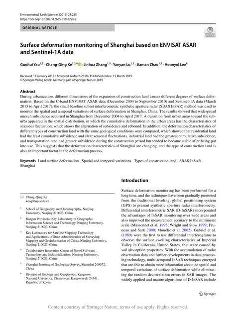 Surface Deformation Monitoring Of Shanghai Based On Envisat Asar And Sentinel 1a Data Request Pdf