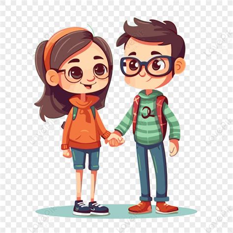 만화 아이와 그녀의 친구 손을 잡고 벡터클립 아트파트너 Png 일러스트 무료 다운로드 Lovepik