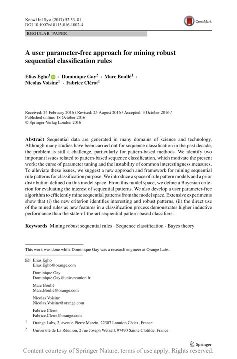 A User Parameter Free Approach For Mining Robust Sequential Classification Rules Request Pdf