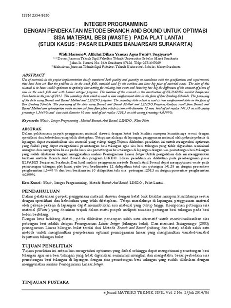 Integer Programming Dengan Pendekatan Metode Branch And Bound Untuk Optimasi Sisa Material Besi