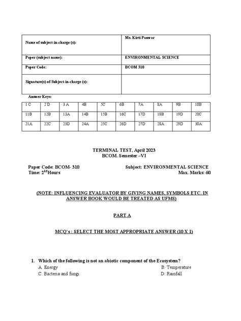 question bank bcom evs 310 pdf ecosystem sustainability