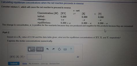 Solved Calculating Equilibrium Concentrations When The Net