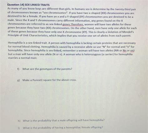 Solved Question 14 SEX LINKED TRAITS As Many Of You Know Chegg Com