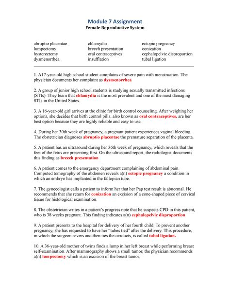 Module 7 Assignment Female Reproductive System Module 7 Assignment
