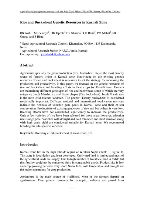 Pdf Rice And Buckwheat Genetic Resources In Karnali Zone