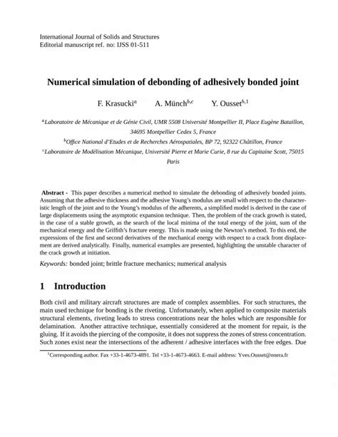 Pdf Numerical Simulation Of Debonding Of Adhesively Bonded Joint