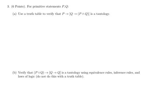 solved 3 6 points for primitive statements p q a use