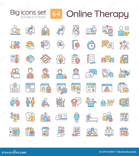 Editable Multicolor Big Icons Set For Online Therapy Stock Vector Illustration Of Treatment