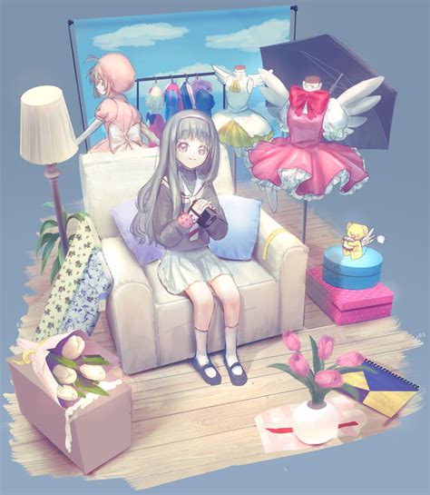 Kinomoto Sakura Kero And Daidouji Tomoyo Cardcaptor Sakura Drawn By Asagi Futsuka Danbooru