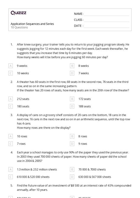 50 Sequences And Series Worksheets On Quizizz Free And Printable