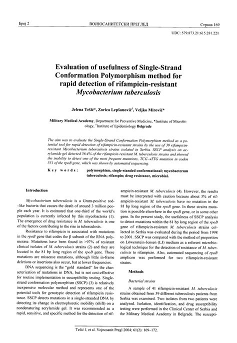 Pdf Evaluation Of Usefulness Of Single Strand Conformation Polymorphism Method For Rapid