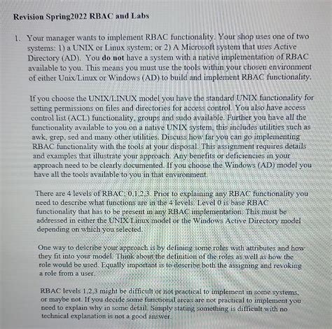 Solved Vision Spring2022 Rbac And Labs Your Manager Wants To