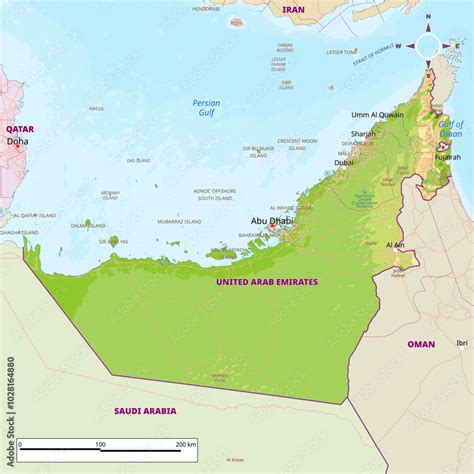 Physical Political Map Of United Arab Emirates Stock Vector Adobe Stock