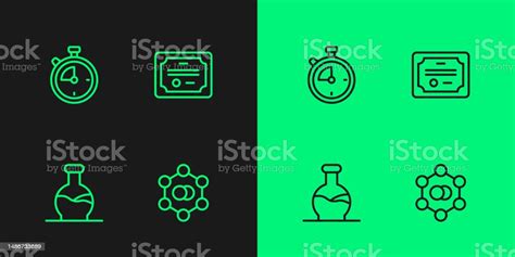 라인 분자 시험관 스톱워치 및 인증서 템플릿 아이콘을 설정합니다 벡터 건강 진단에 대한 스톡 벡터 아트 및 기타 이미지 건강 진단 건강관리와 의술 건축물 Istock