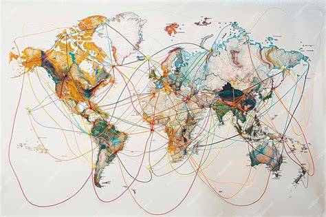 a vibrant world map featuring colorful lines connecting various