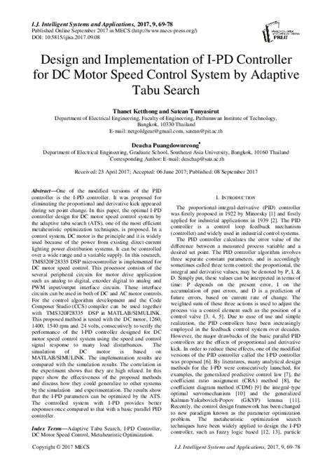 Pdf Design And Implementation Of I Pd Controller For Dc Motor Speed Control System By Adaptive