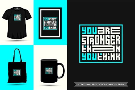 트렌디 한 타이포그래피 인용 동기 부여 티셔츠 당신은 인쇄에 대해 생각하는 것보다 강하다 수직 디자인 템플릿 포스터 머그컵 토트 백 의류 및 상품 0명에 대한 스톡 벡터