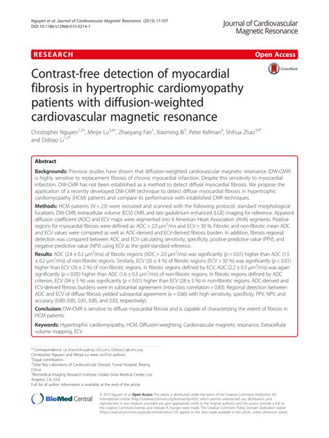 Pdf Contrast Free Detection Of Myocardial Fibrosis In Hypertrophic
