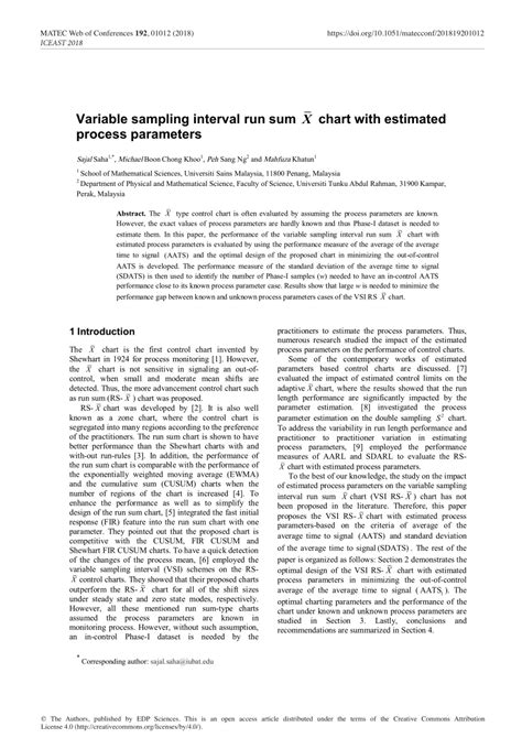 Pdf Variable Sampling Interval Run Sum X ‾ Chart With Estimated Process Parameters