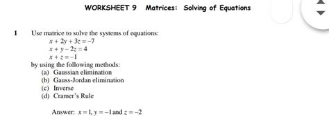 Solving Systems Using Matrices Worksheet Practice Problems And Solutions